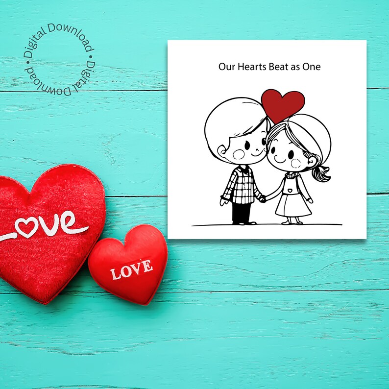 Cute Valentine's Day Card – Hearts Beat as One Anniversary Gift ...