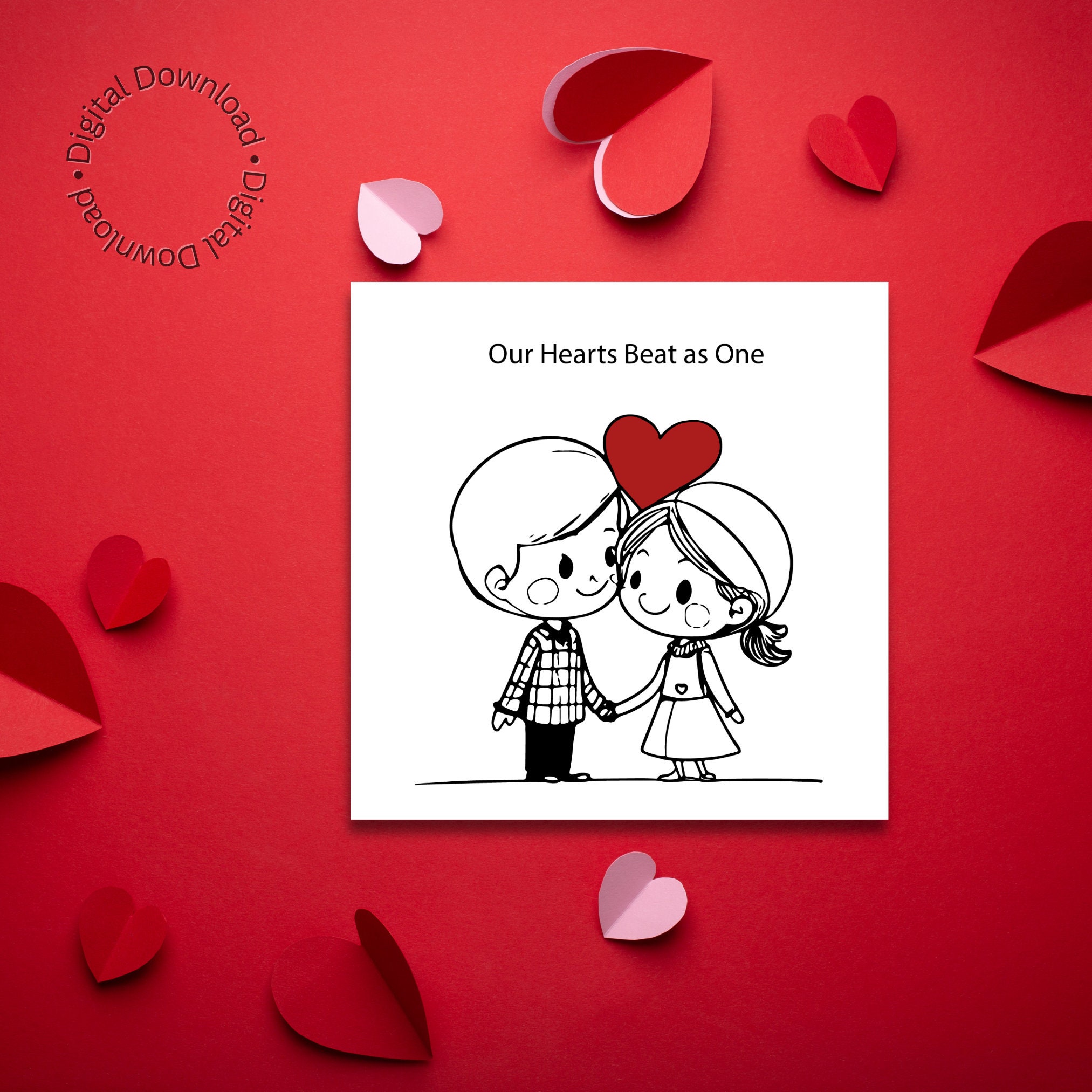 Our Hearts Beat as One - Cute Printable Valentines Day Card - Etsy