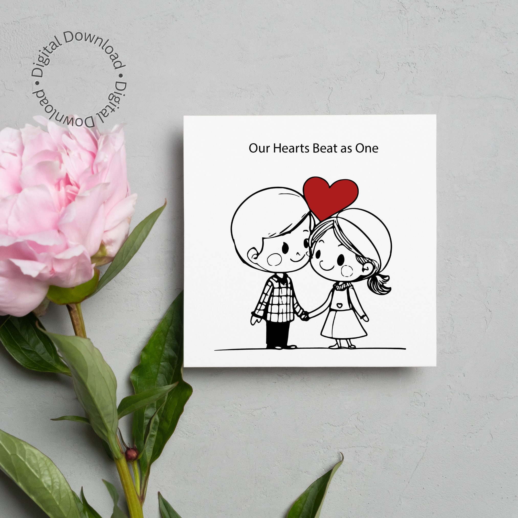 Cute Valentine's Day Card – Hearts Beat as One Anniversary Gift ...