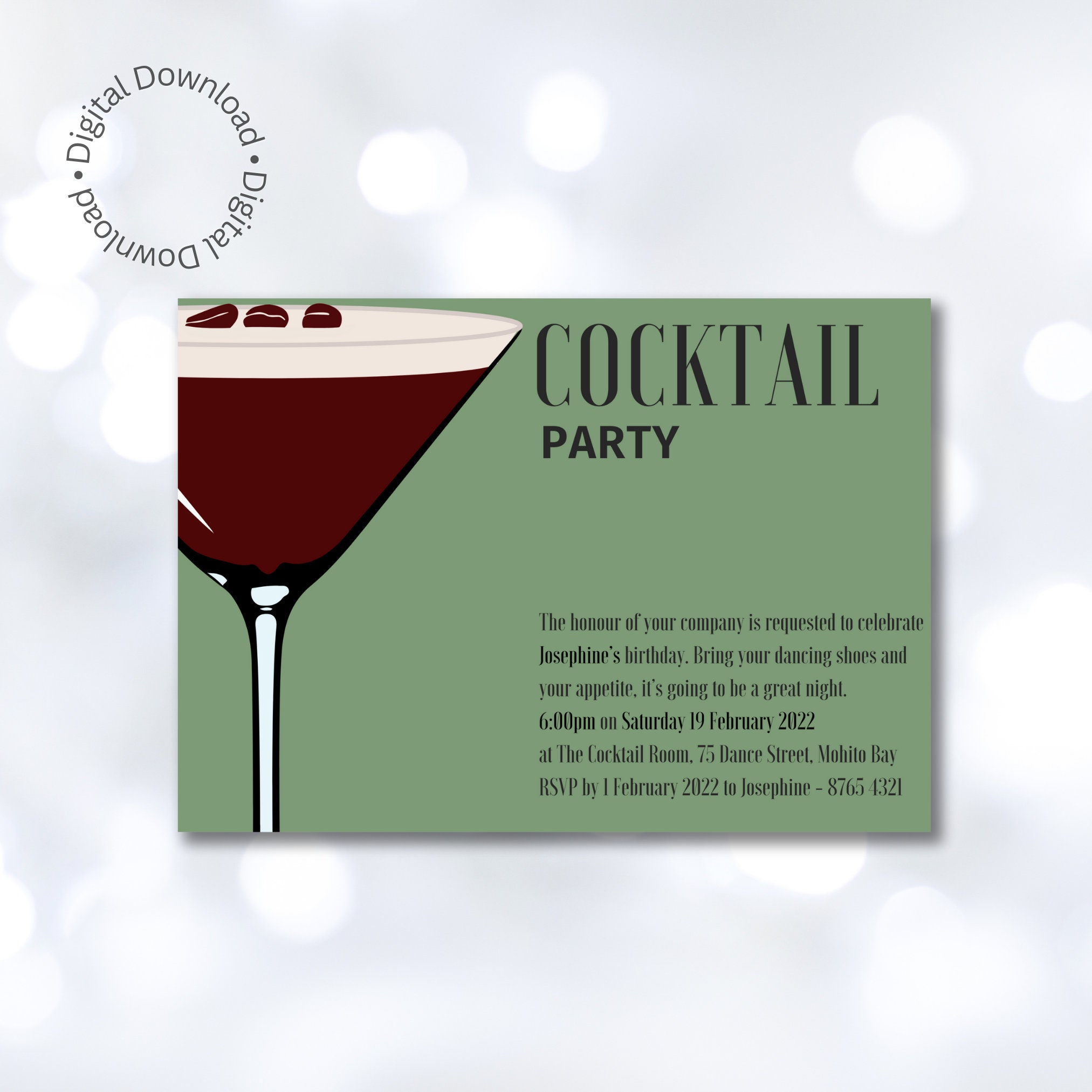 Printable Cocktail Party Invitation Template With Espresso Martini ...