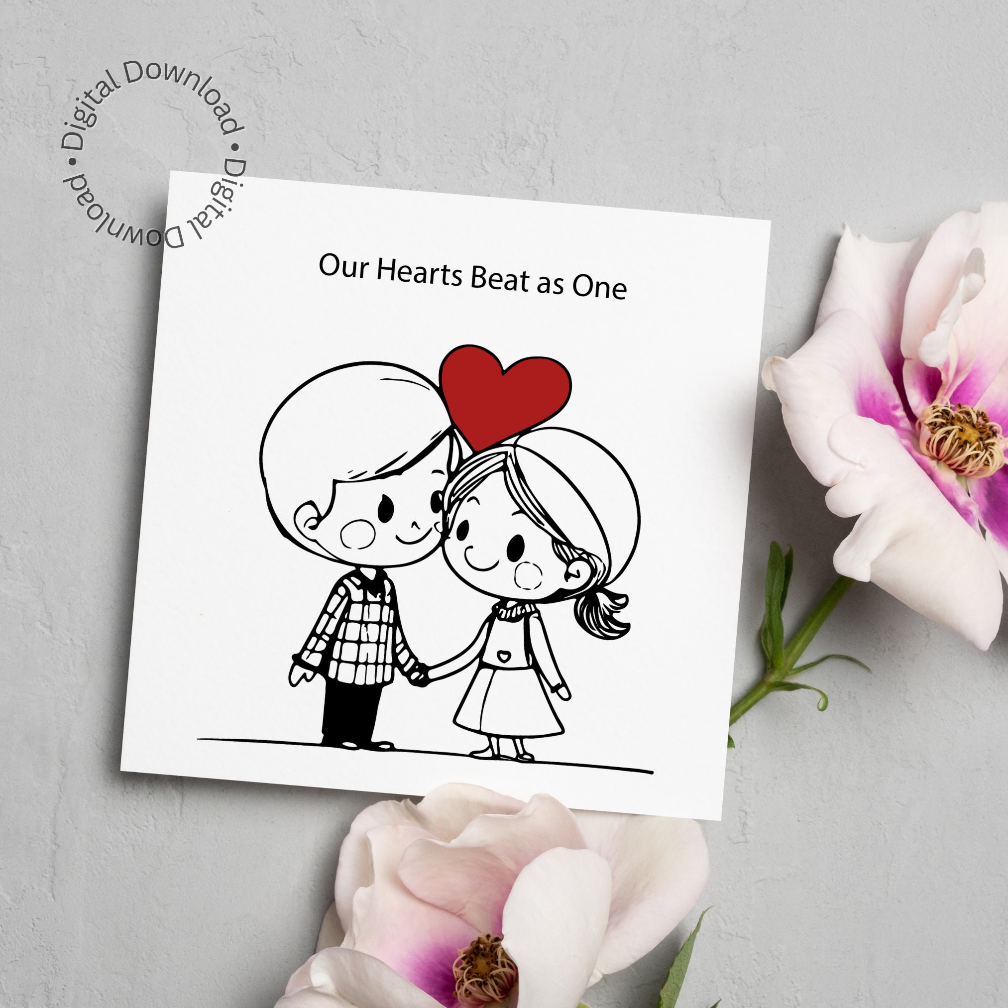Our Hearts Beat as One Cute Printable Valentines Day Card - Etsy
