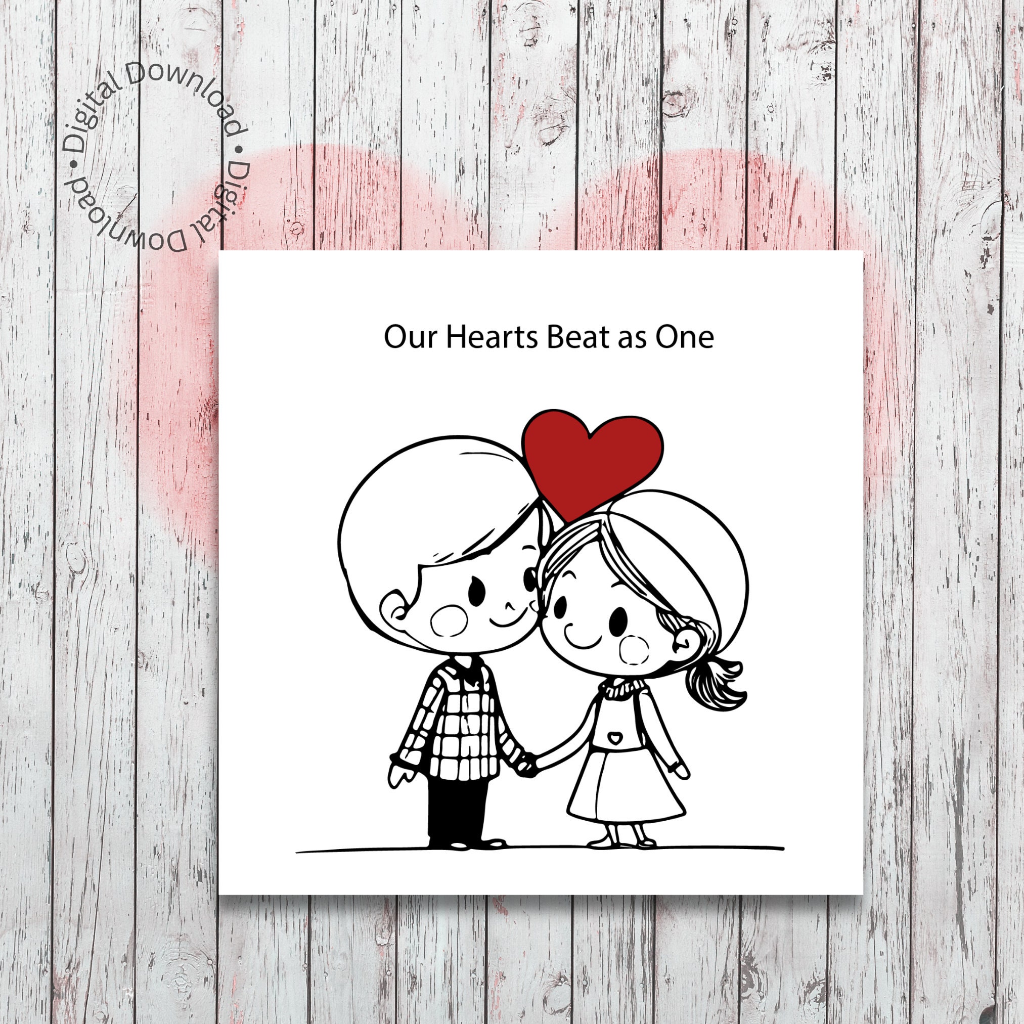 Our Hearts Beat as One Cute Printable Valentines Day Card - Etsy