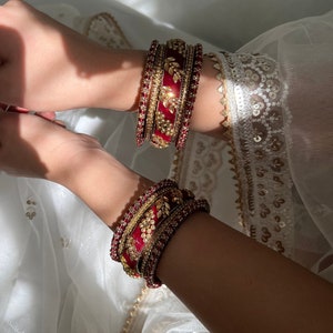 Maroon Jewel Bangles Set: Indian Wedding Jewelry, Diwali Gift - Etsy