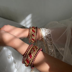 Maroon Jewel Bangles Set: Indian Wedding Jewelry, Diwali Gift - Etsy