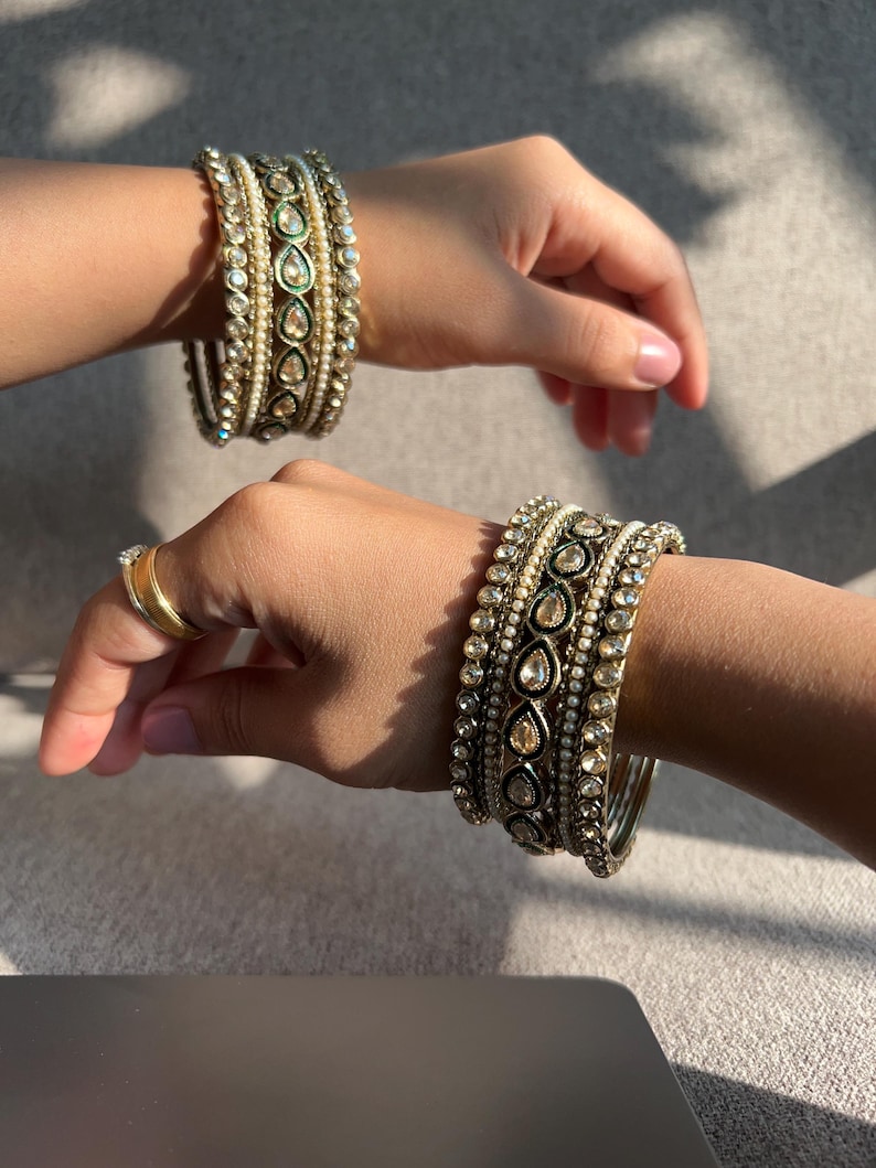Gold-plated Pearl Bangle Set, Indian Wedding Jewelry - Etsy