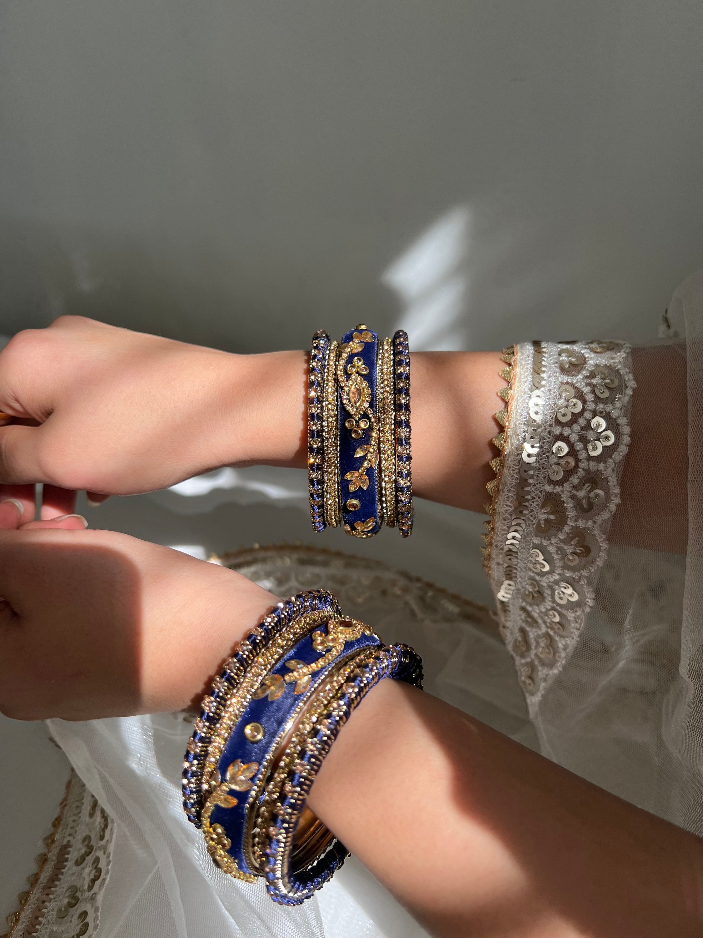 Navy Blue Jewel-studded Bangle Set, Indian Wedding Jewelry - Etsy