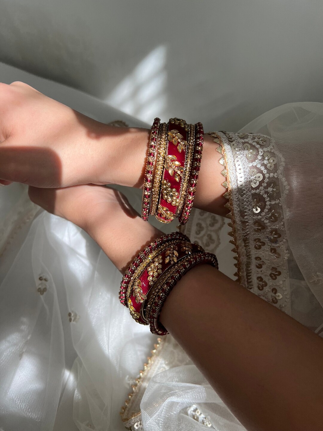 Maroon Jewel Bangles Set: Indian Wedding Jewelry, Diwali Gift - Etsy