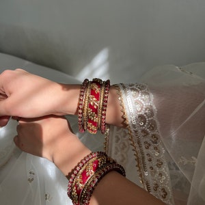 Maroon Jewel Bangles Set: Indian Wedding Jewelry, Diwali Gift - Etsy