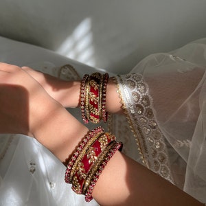 Maroon Jewel Bangles Set: Indian Wedding Jewelry, Diwali Gift - Etsy