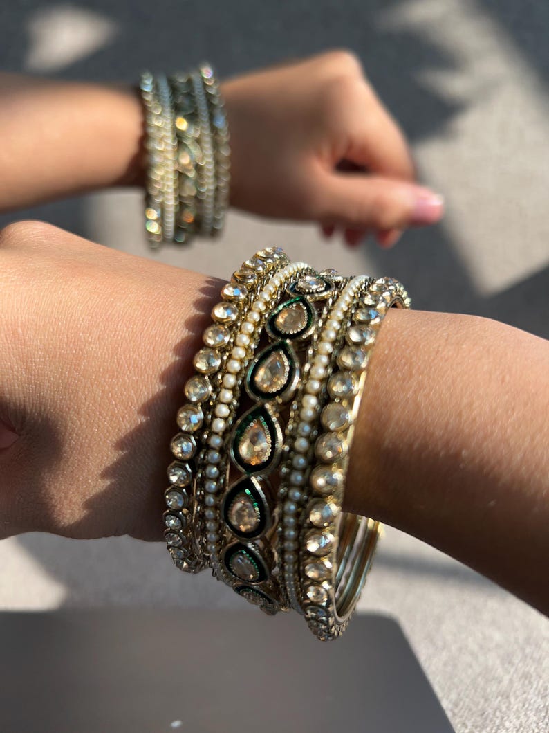 Gold-plated Pearl Bangle Set, Indian Wedding Jewelry - Etsy
