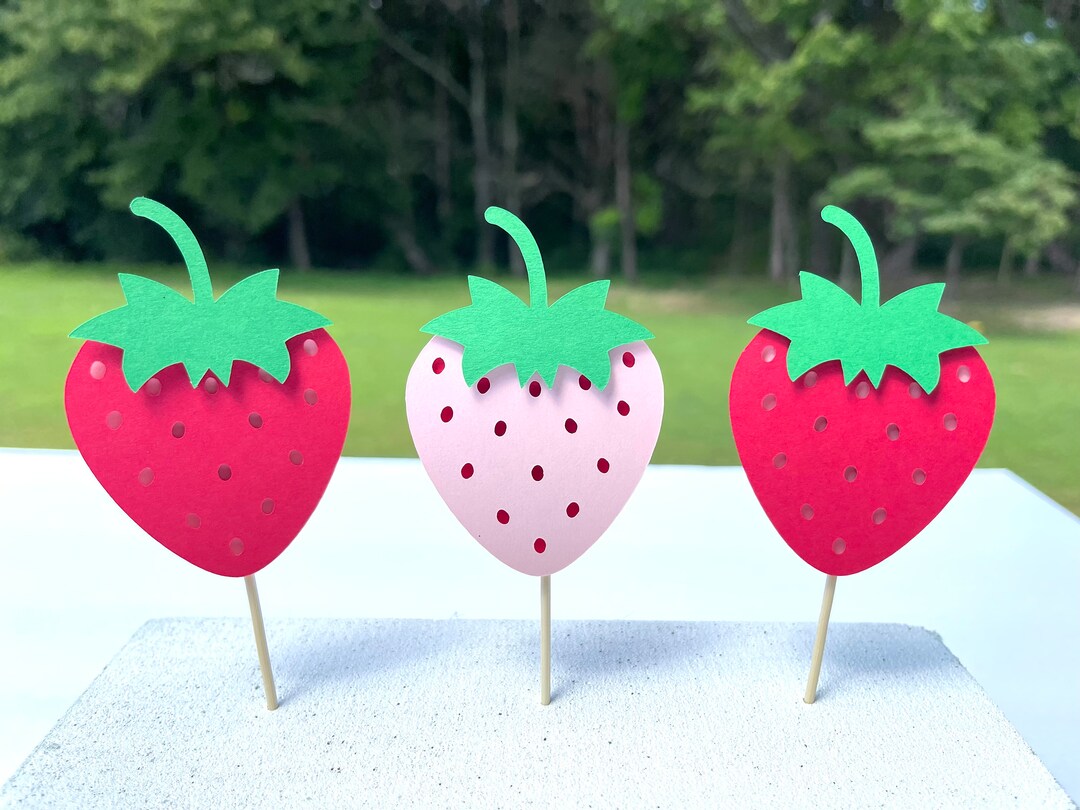 Strawberry Birthday Cupcake Toppers, Cupcake Toppers, 3D Cupcake ...