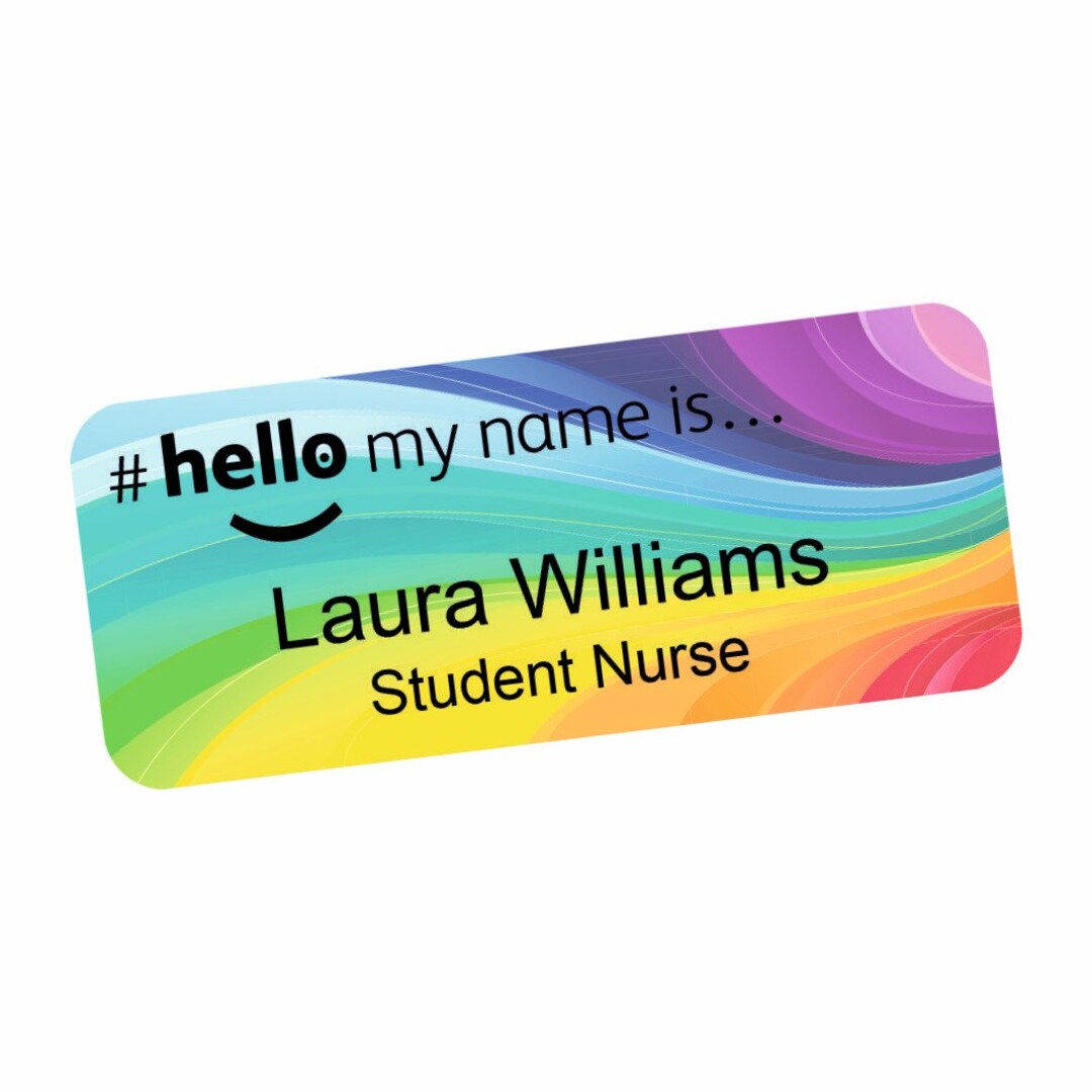 Personalised Hello My Name is Rainbow Swirl Background Name Badge Tag ...