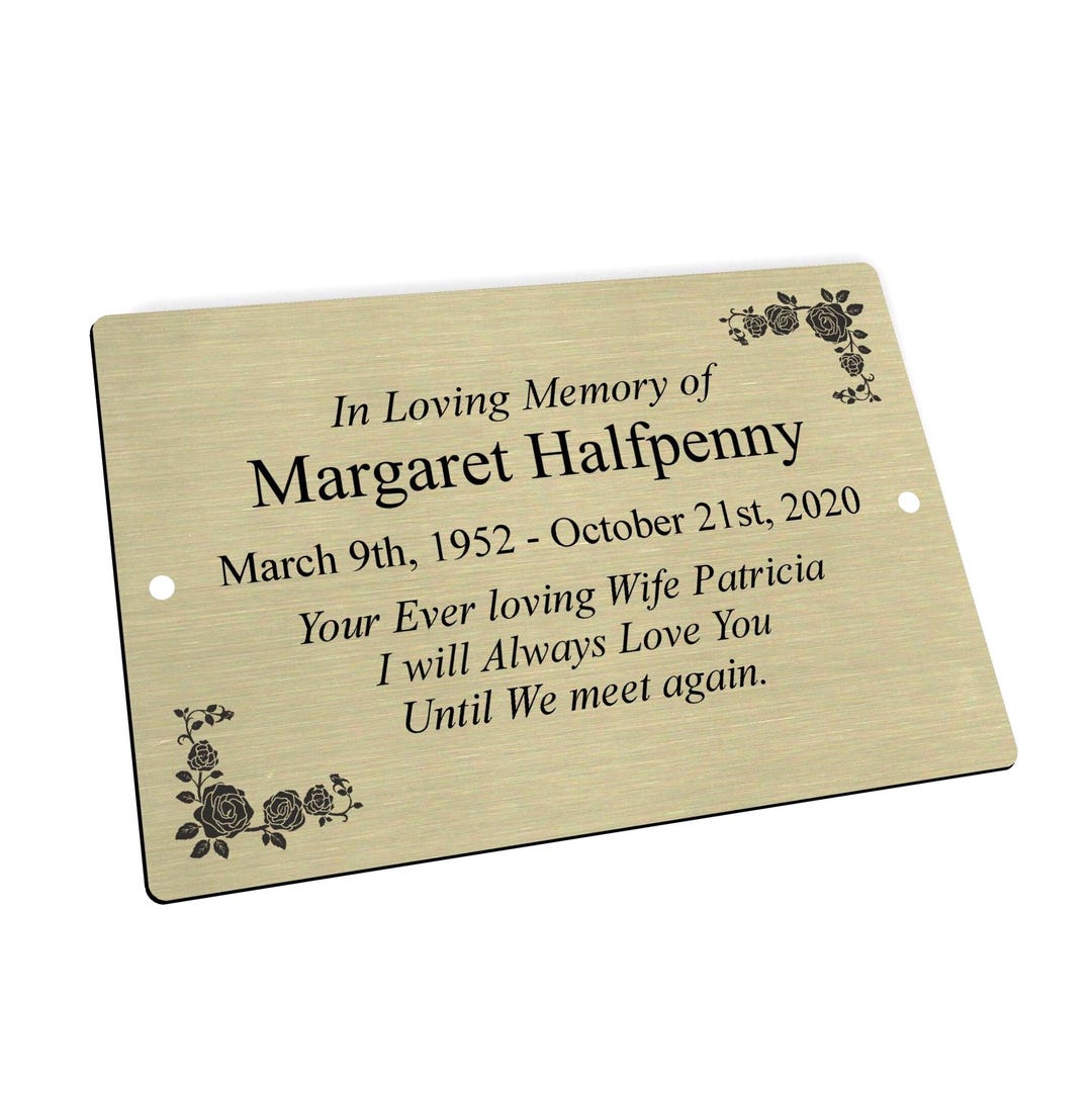 Memorial Plaque Laser Engraved, Sign Bench Plate Brass Effect Outdoor ...