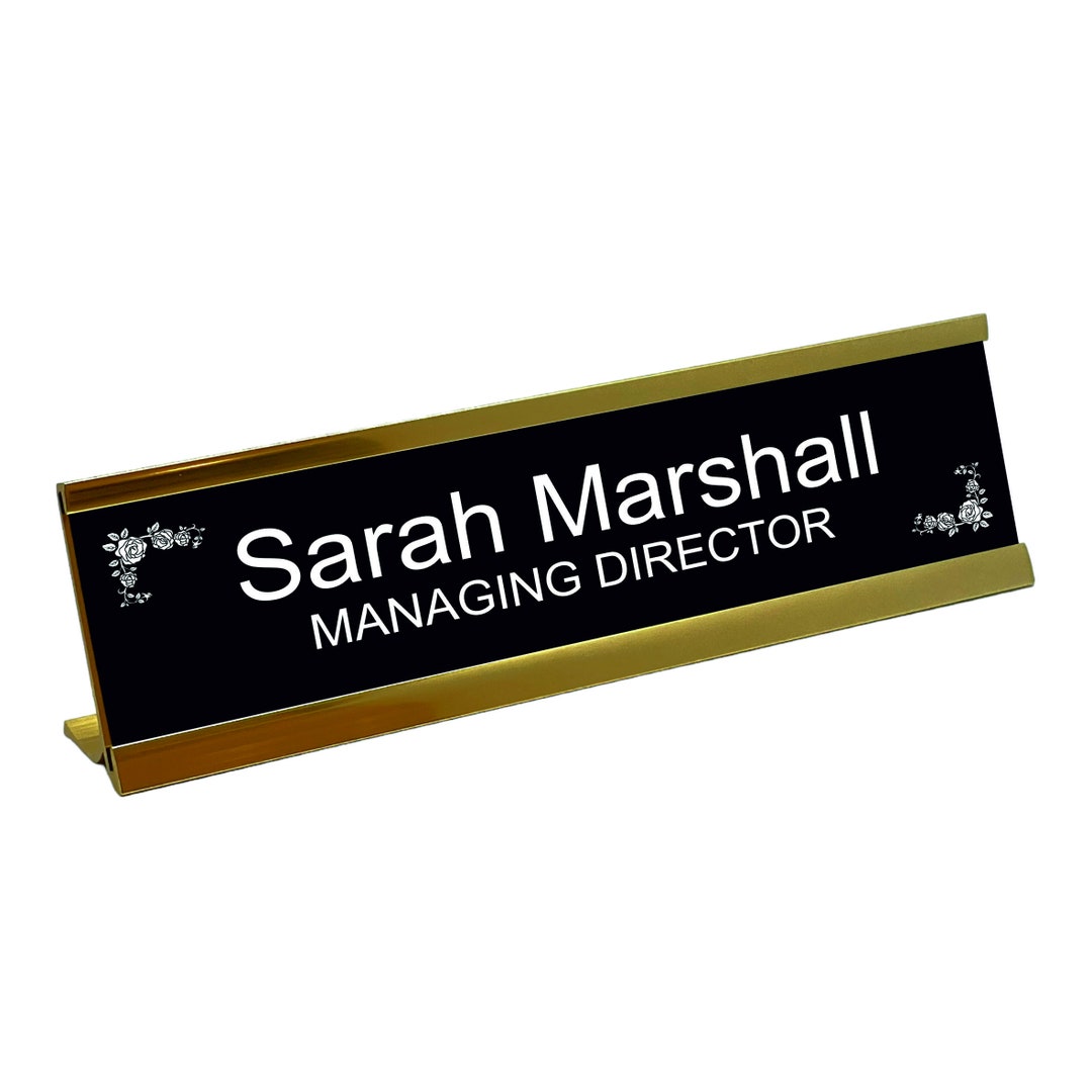 Office Desk Sign Personalised Name Plate Holder Desk Plaque With Gold ...