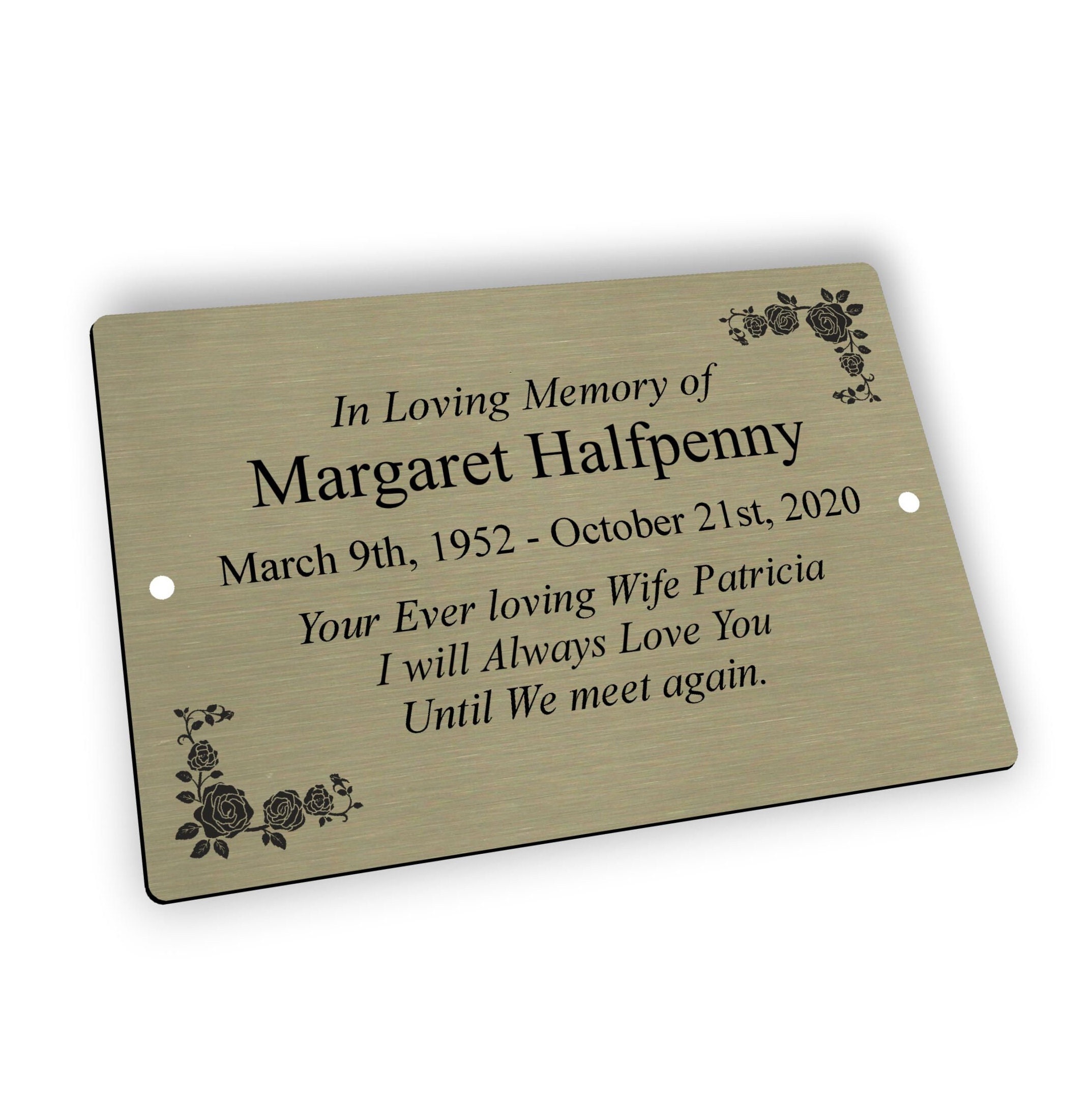 Memorial Plaque Laser Engraved, Sign Bench Plate Brass Effect Outdoor ...