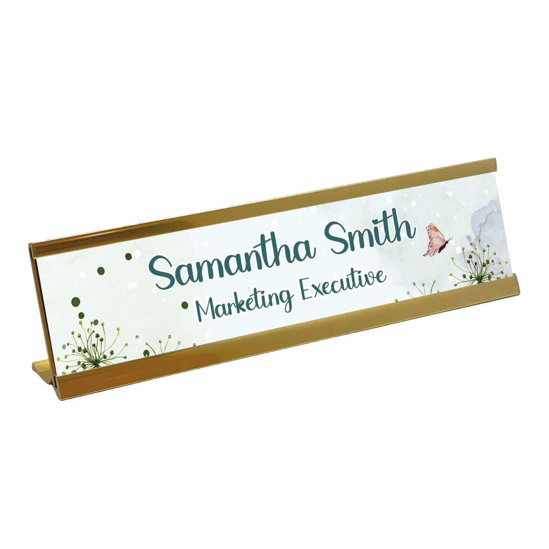Office Desk Sign Personalised Name Plate Holder Desk Plaque With Black ...
