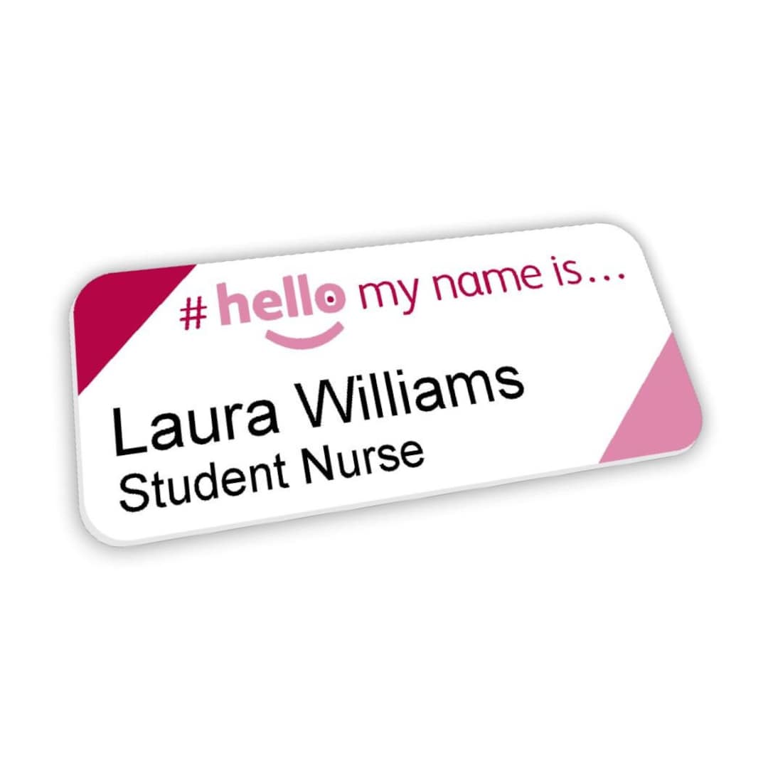 Hello My Name is Badge Diagonal Pink Stripes Student Nurse Midwife Gp ...