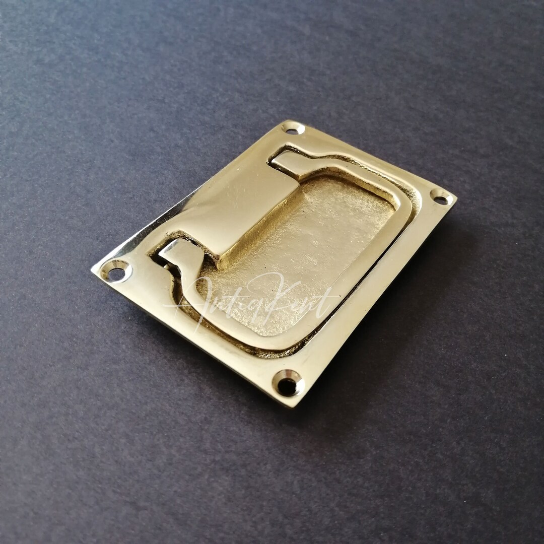 Vintage Cast Brass Flush Lifting and Pull Handle, Solid Brass Recessed ...