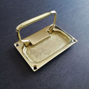 Vintage Cast Brass Flush Lifting and Pull Handle, Solid Brass Recessed Handle, Cabinet Drawer ...