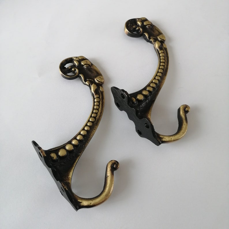Ram Head Brass Hanger, Wall Mounted Double Hook Brass Hanger, Antique ...