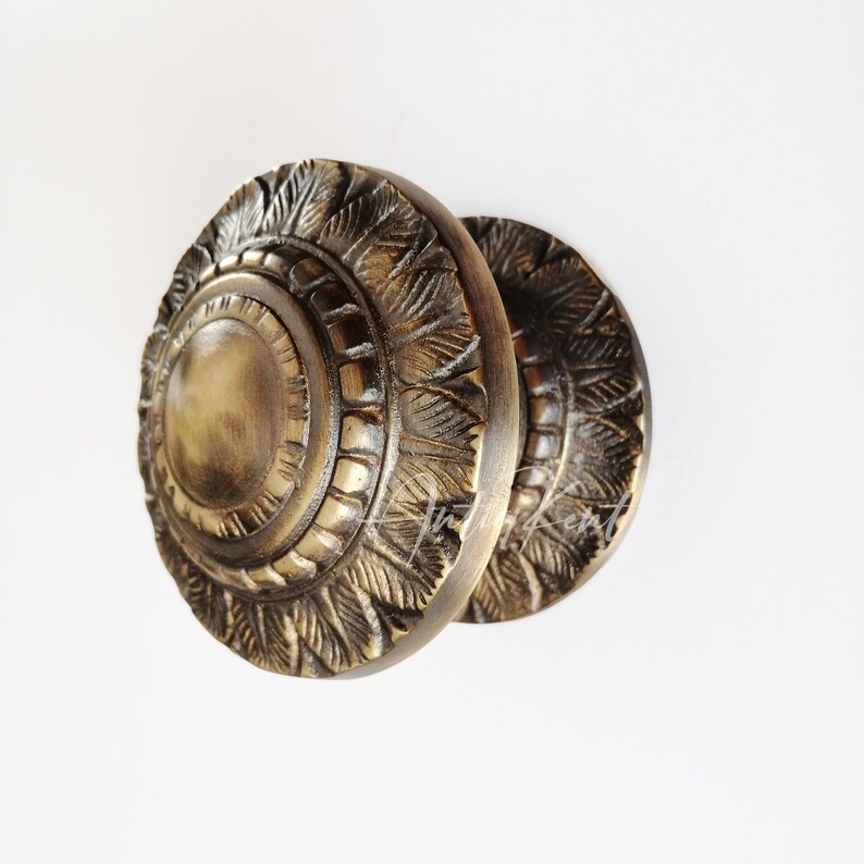 Sunflower Door Knob, Solid Brass Entry Door Knob, Antique Brass Door Pulls Handle, Round Door ...