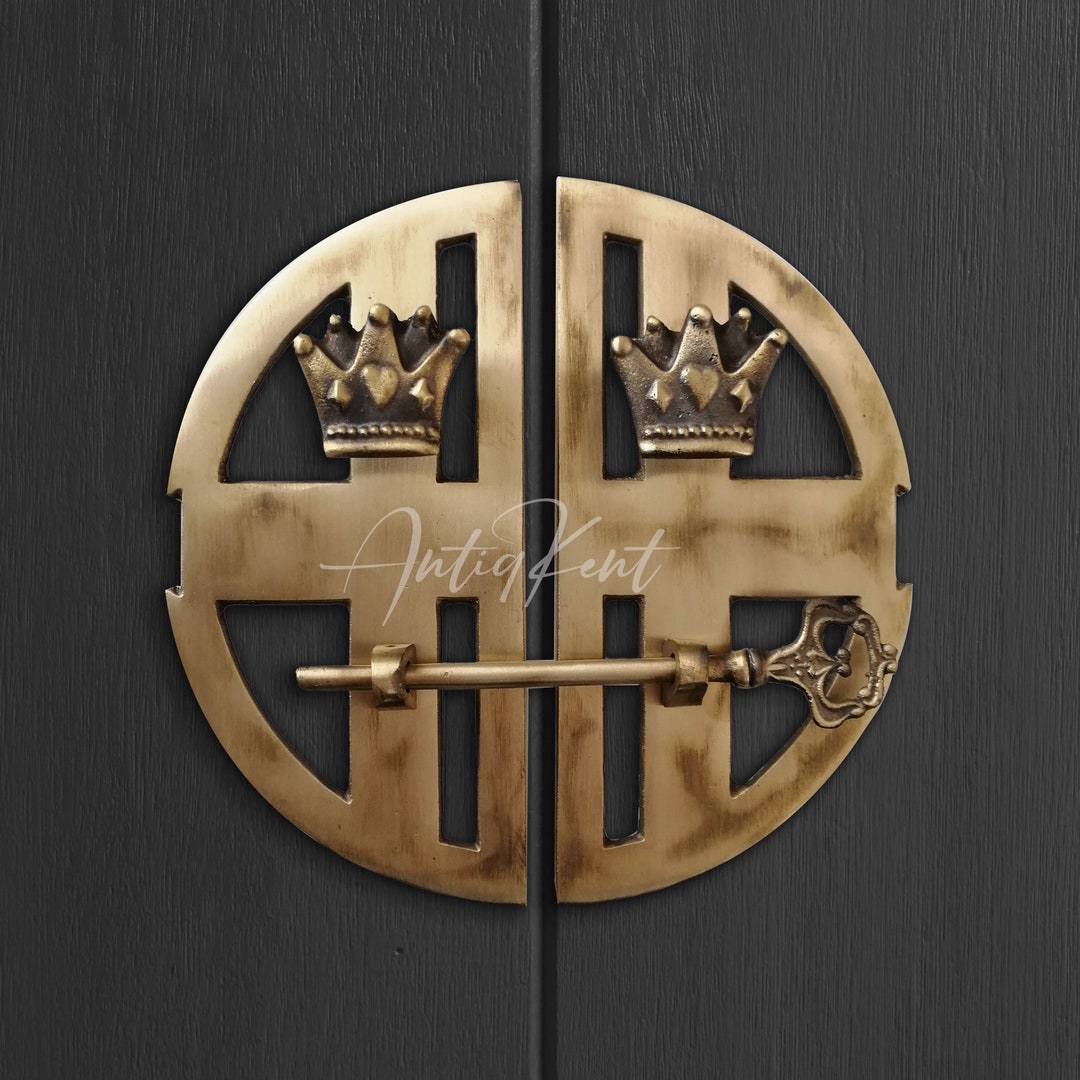 Crown Vintage Latch Lock, Antique Brass Handmade Furniture Latch Lock ...