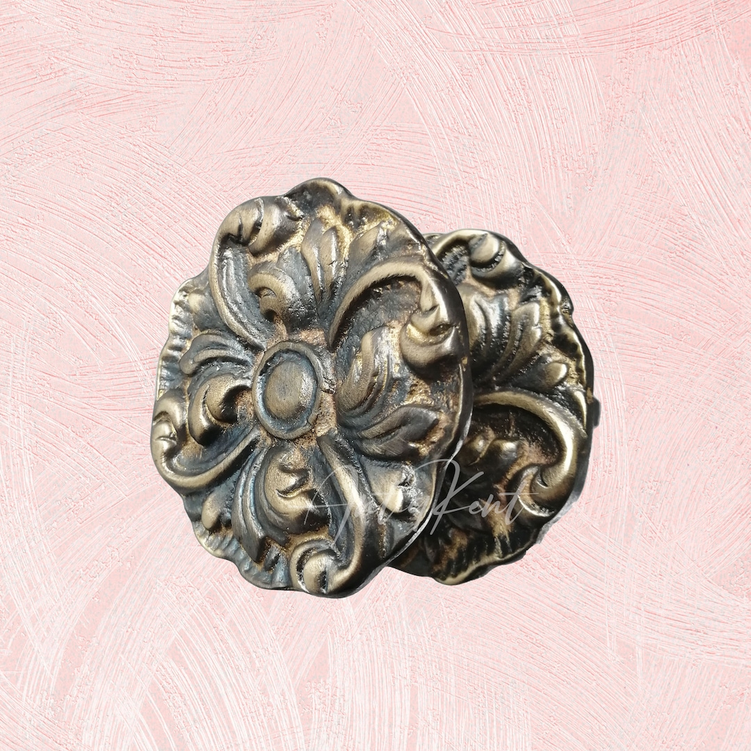 Door Knob, Vintage Style Flower Door Knob, Cast Brass Door Knob, Antique Brass Dummy Door Knob ...