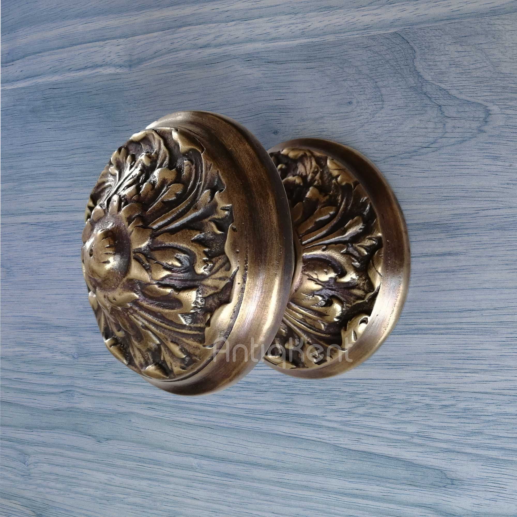 Vintage Style Cast Brass Door Knob, Exterior Door Knob, Large Front Door Knob, Antique Ornate ...