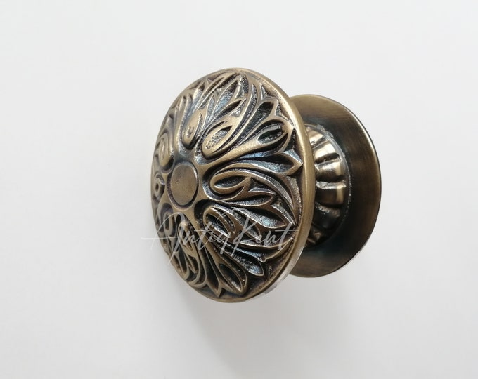 Unlacquered Brass Round Door Knob With Beaded Rosette - Interior Door Knob - Etsy