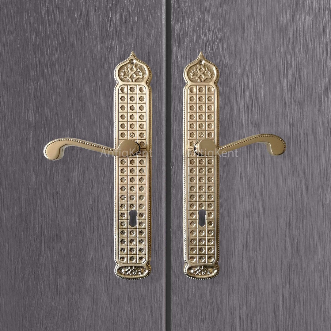 Large Door Handle, Door Hardware, Vintage Style Natural Brass Door ...