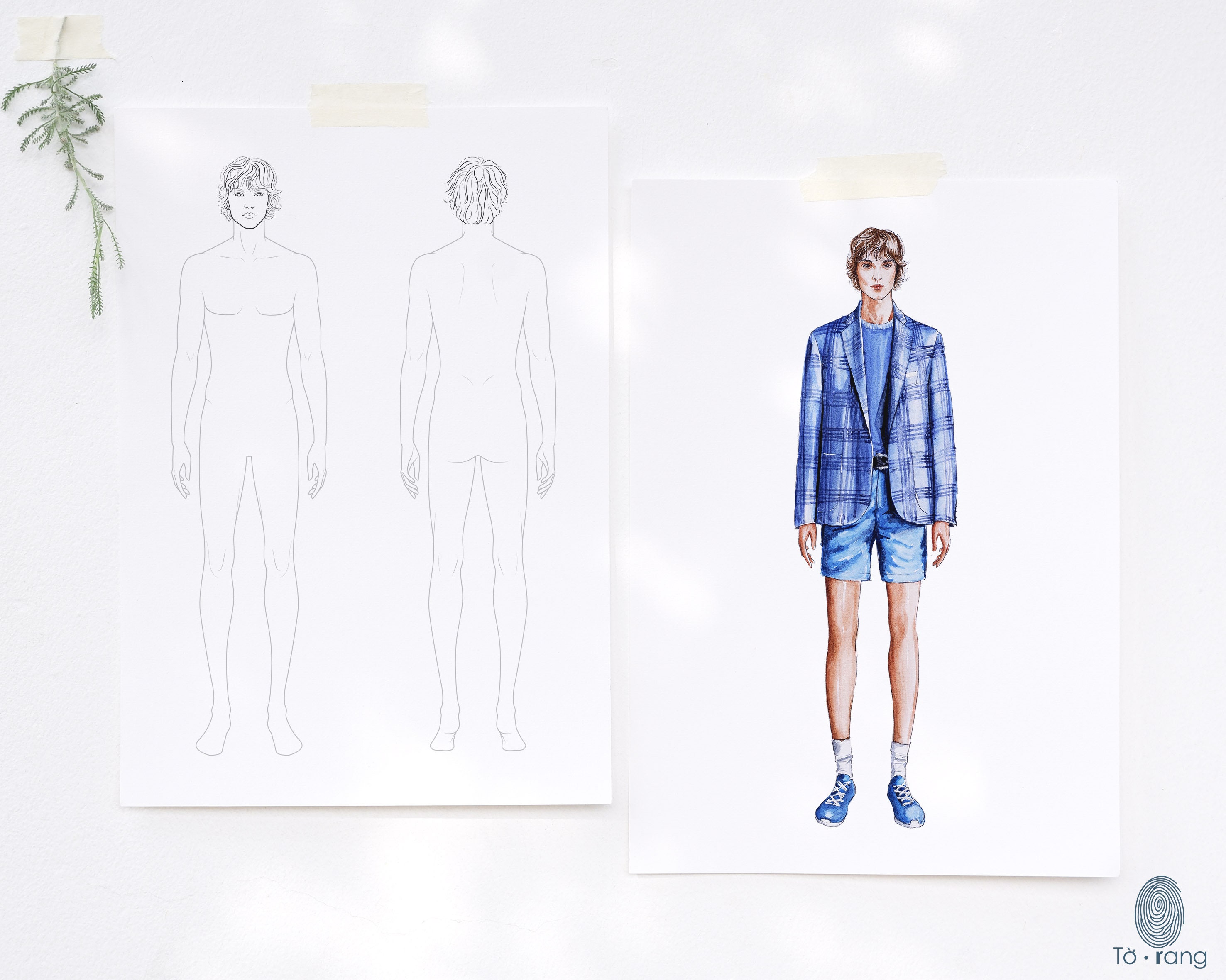 Male Fashion Figure Templates, 9-head Fashion Croquis, Front and Back ...