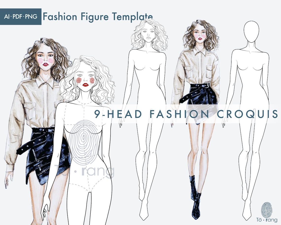Female Fashion Figure Template Catwalk Model 9 Head Fashion - Etsy