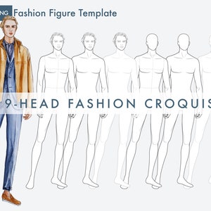 Male Croquis for Fashion Illustration, 9-head Fashion Figure Template ...