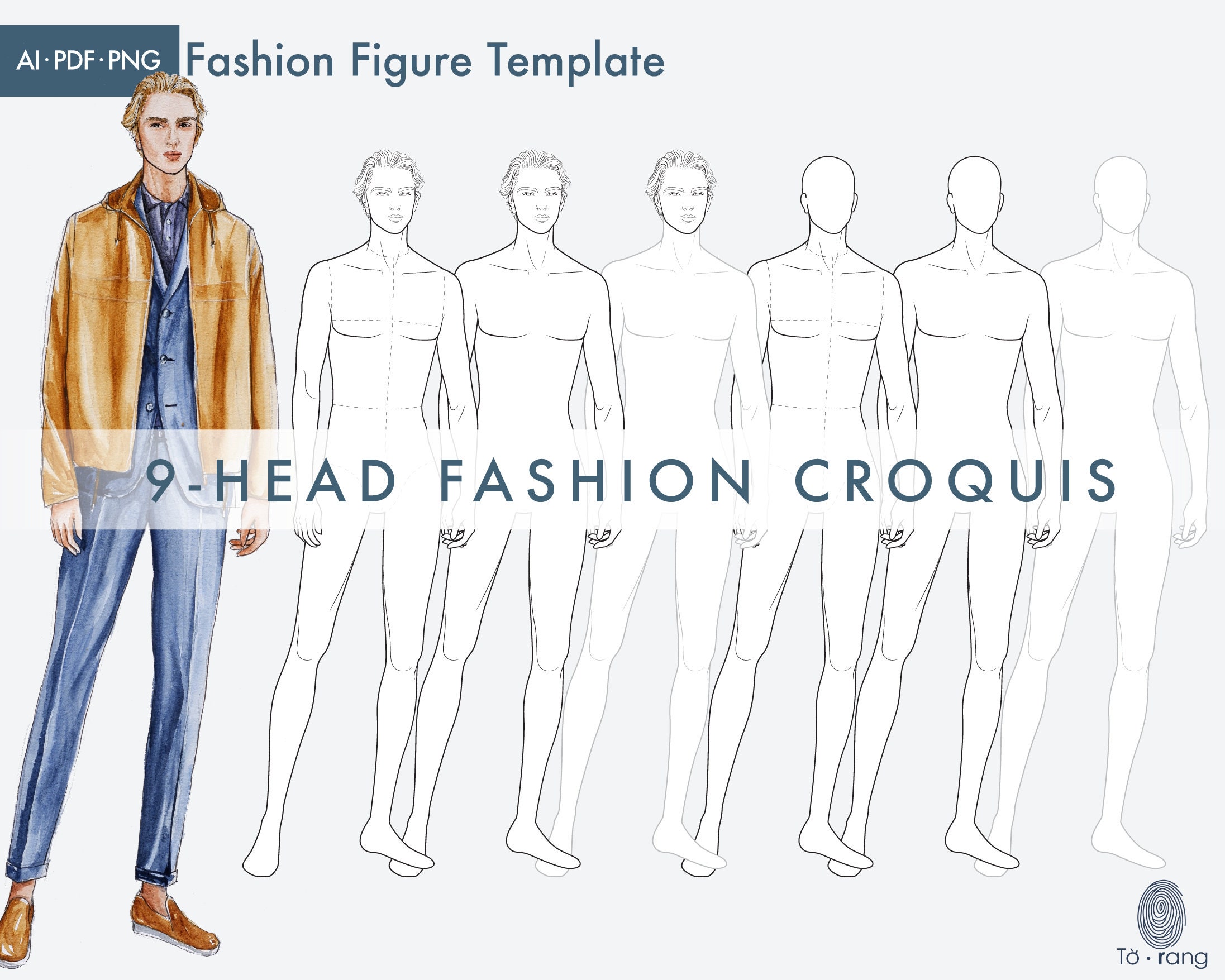 Male Croquis for Fashion Illustration, 9-head Fashion Figure Template ...