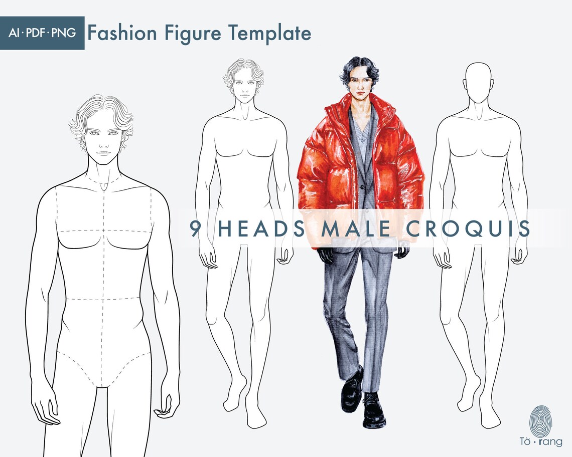 Male Croquis for Fashion Illustration 9 Heads Fashion Figure | Etsy