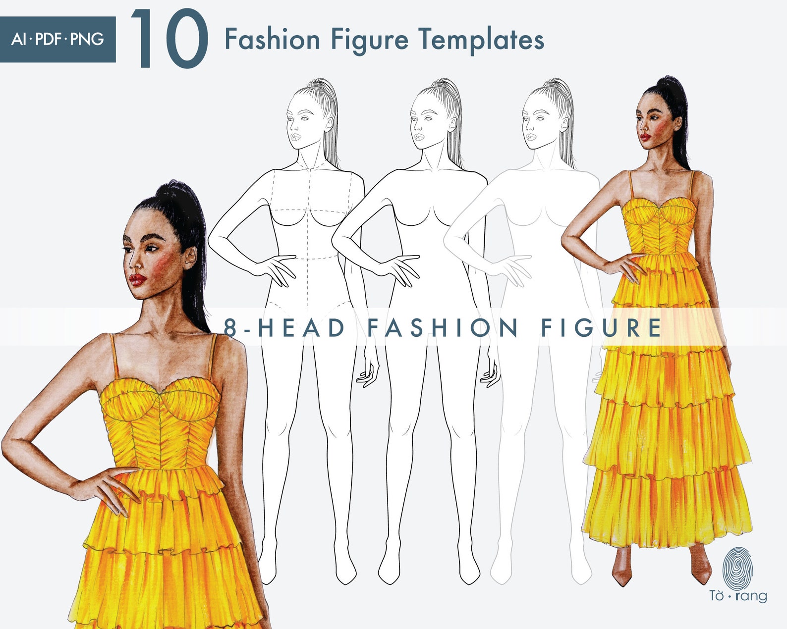 10 Female Fashion Croquis Templates, 8 Heads, Female Fashion Figure ...