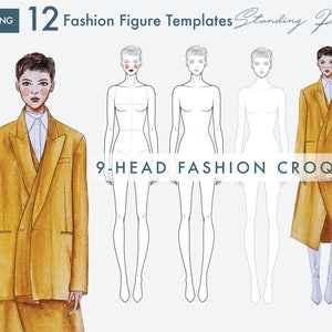 Female Standing Pose Croquis Bundle, 9-head Fashion Figure, Female ...