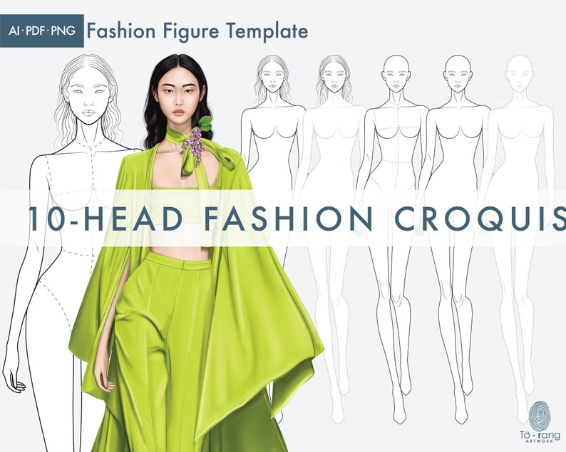 Female Fashion Croquis Templates, 10 Head Fashion Figure, Asian Model ...