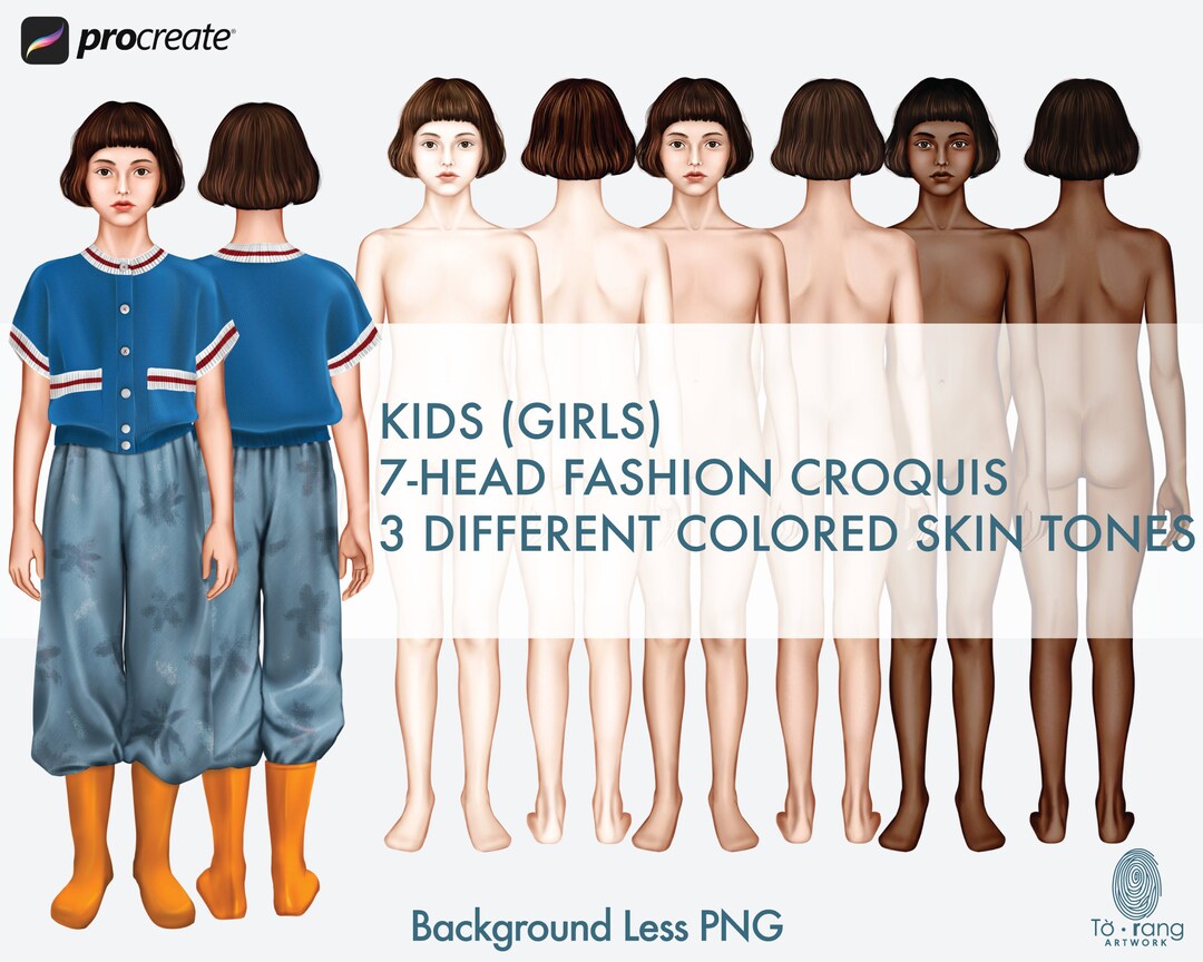 Kids (girls) Fashion Figure Templates, 3 Different Colored Skin Tones ...