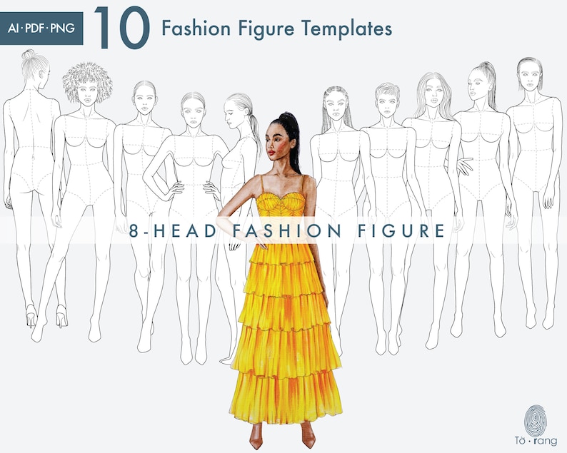 10 Female Fashion Croquis Templates, 8 Heads, Female Fashion Figure ...