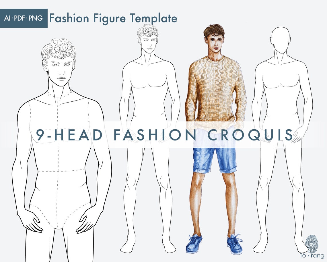 Male Croquis for Fashion Illustration, 9-head Fashion Figure Template ...