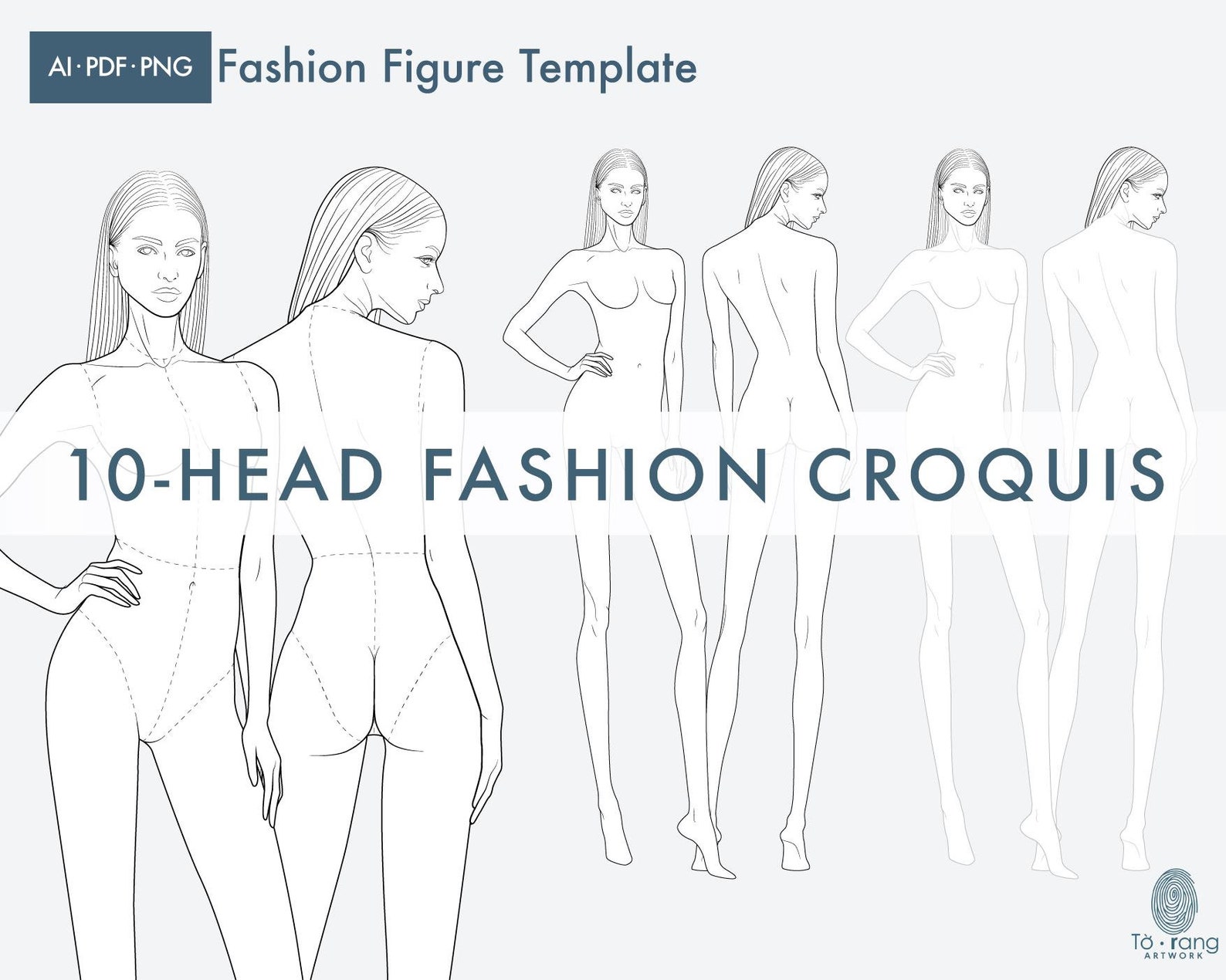 10-head Fashion Croquis Template – Vector Files With Front & Back Views ...
