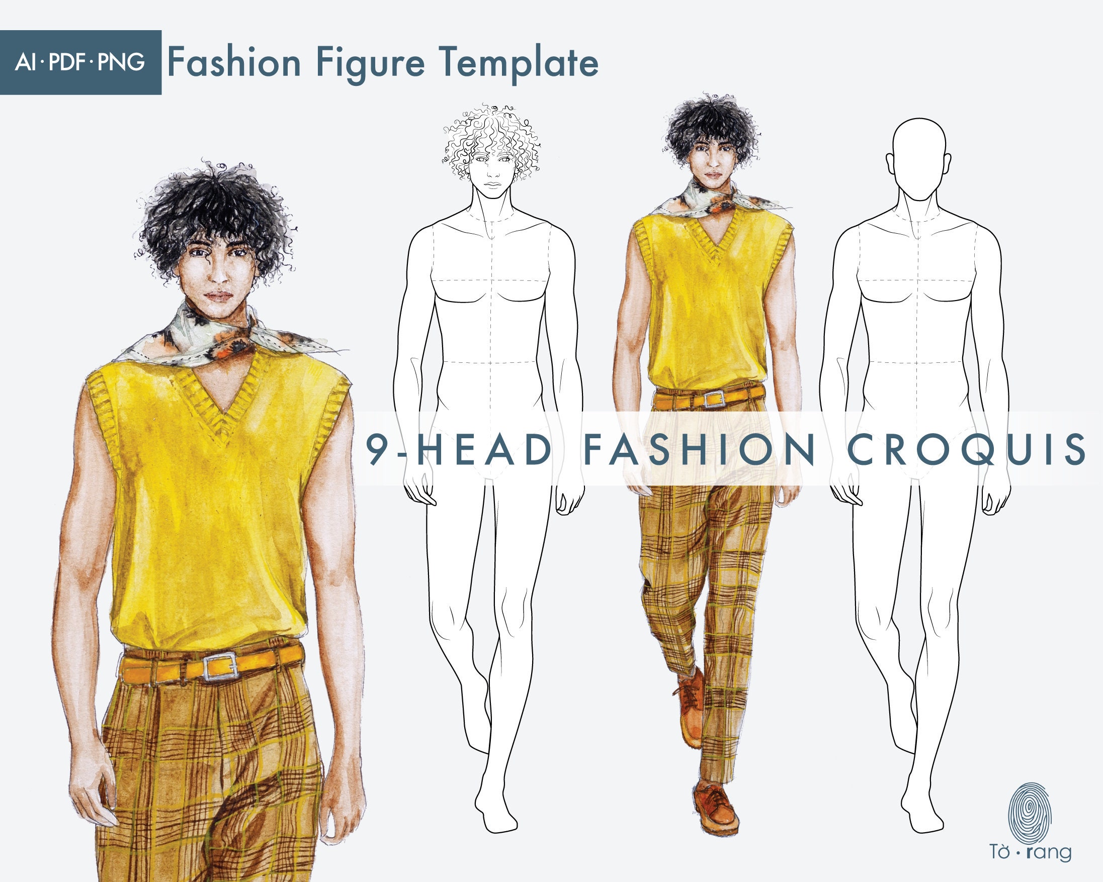 Male Fashion Figure Template 9 Head Fashion Croquis Catwalk - Etsy