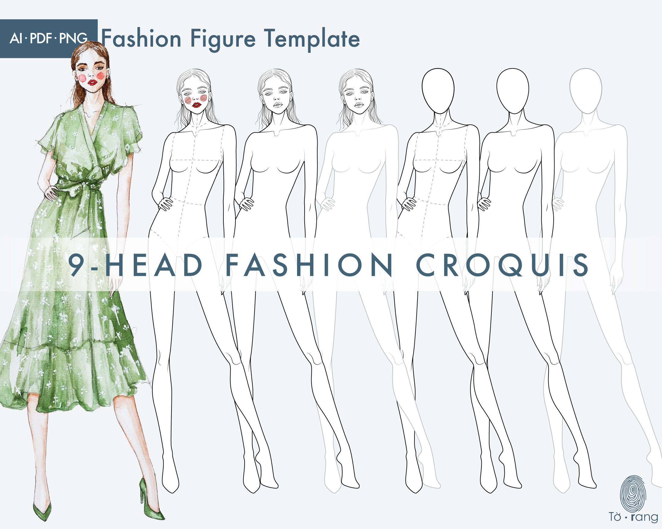 Female Fashion Illustration Croquis Template, 9-head Fashion Pose ...