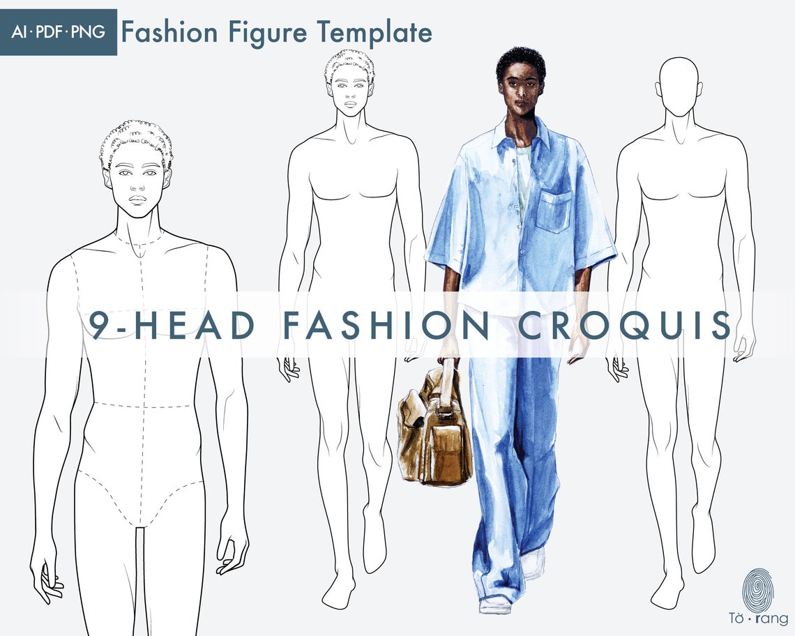 Male Croquis for Fashion Illustration, 9-head Fashion Figure Template ...