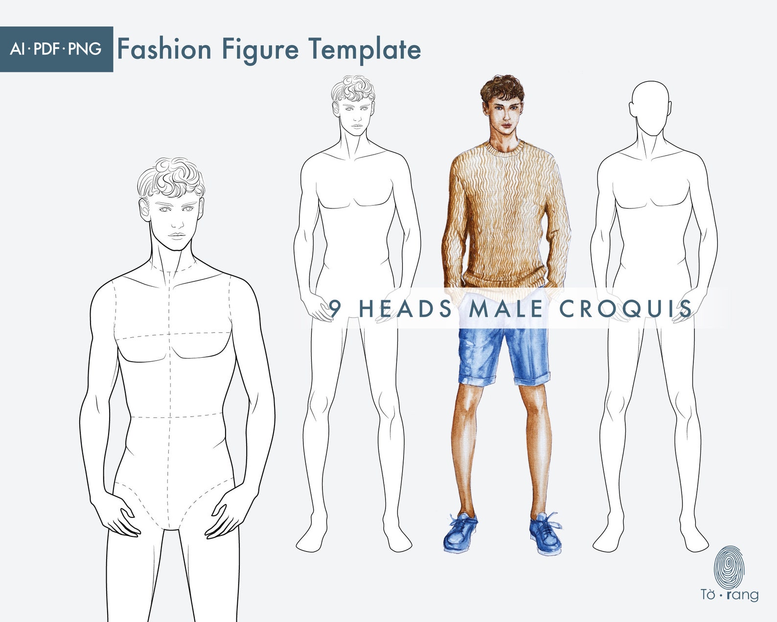 Male Croquis for Fashion Illustration 9 Heads Fashion Figure | Etsy