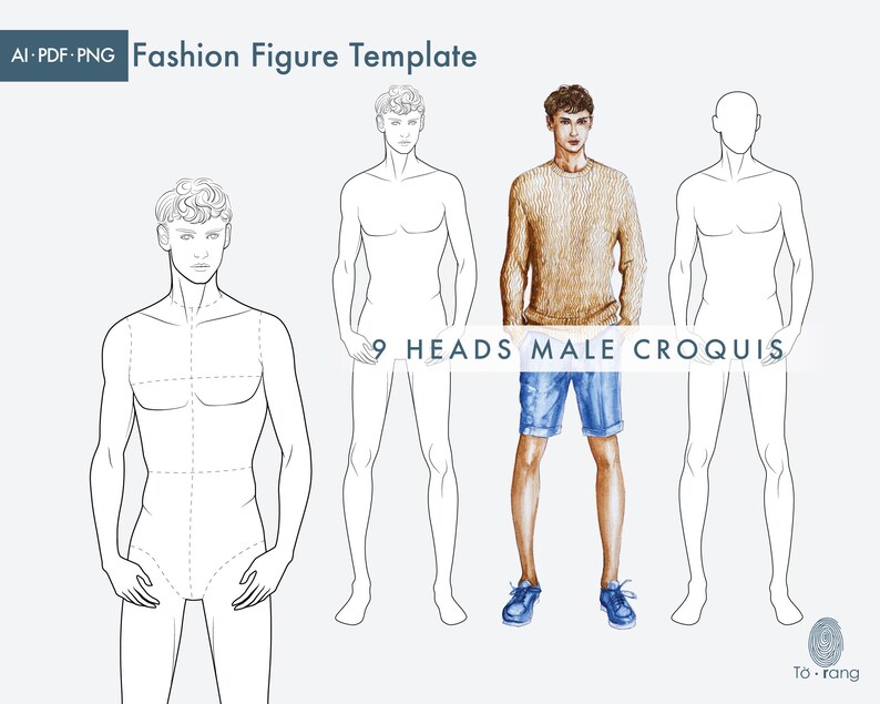 Male Croquis for Fashion Illustration 9 Heads Fashion Figure | Etsy