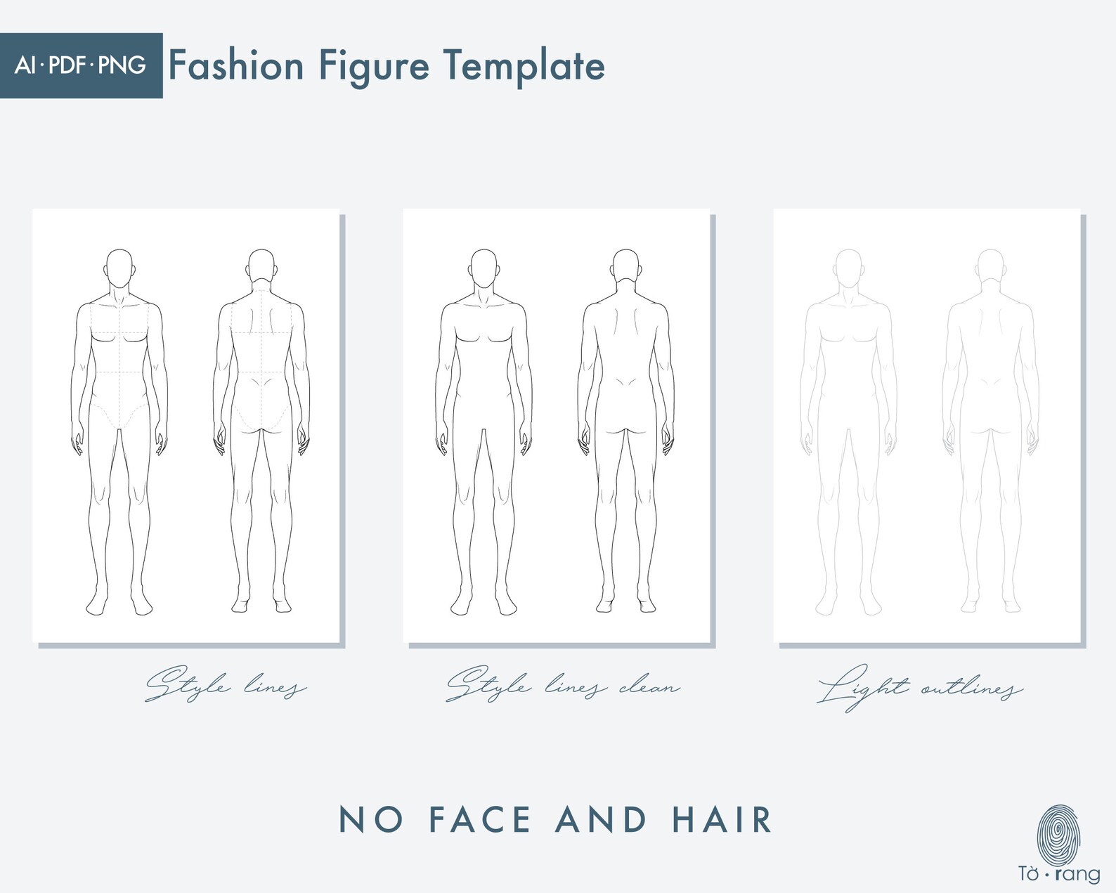 Male Fashion Figure Templates, 9 Head Fashion Croquis, Front and Back ...