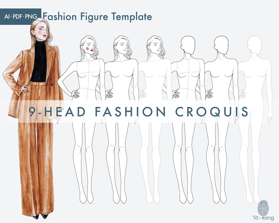 Fashion Croquis Template, 9-head Female Figure (PDF, AI, PNG) - Etsy