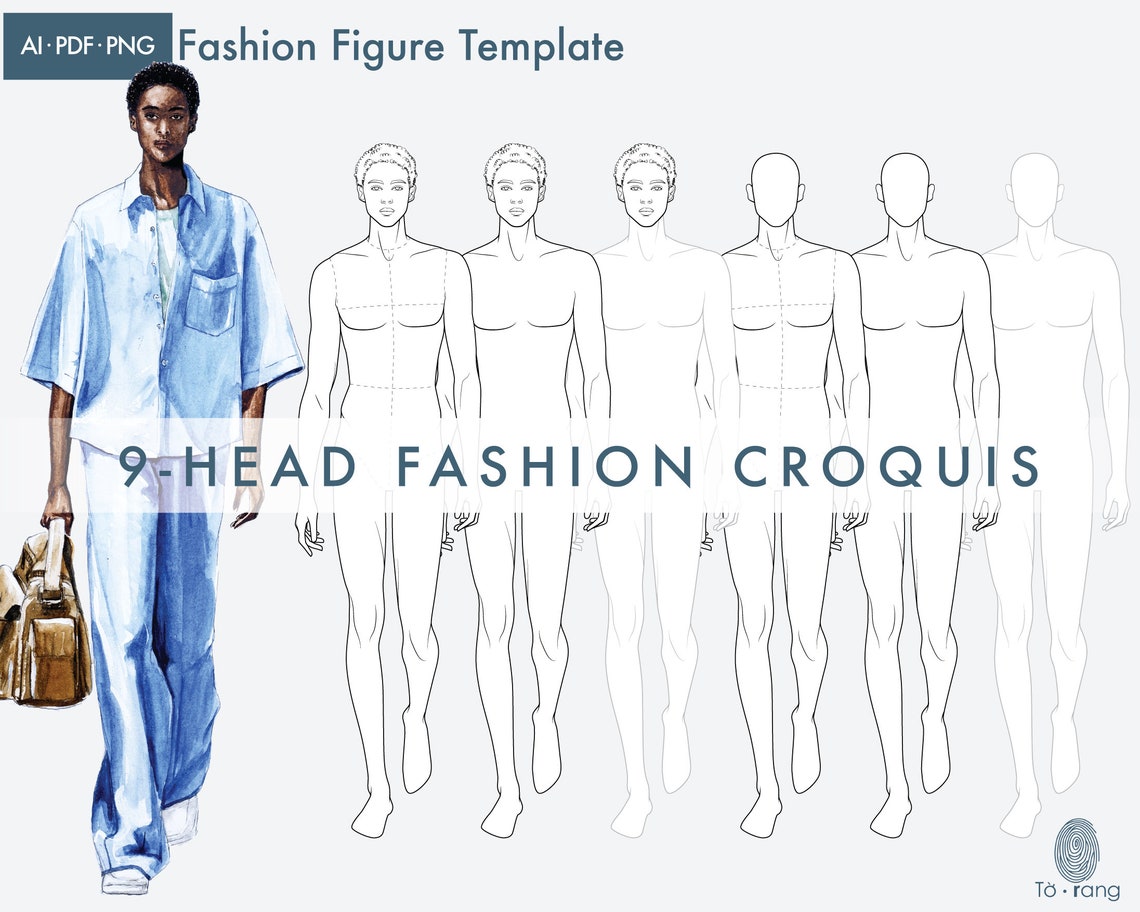 Male Croquis for Fashion Illustration, 9-head Fashion Figure Template ...